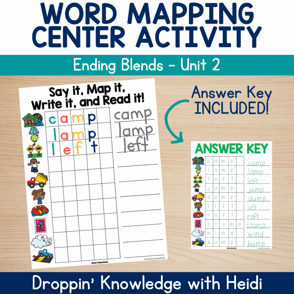 Word Mapping NO PREP Centers - ENDING BLENDS - Droppin Knowledge