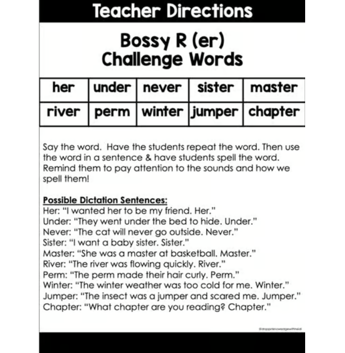 Phonics Skill-Based Spelling Challenges! Bossy R - Orthographic Mapping ...