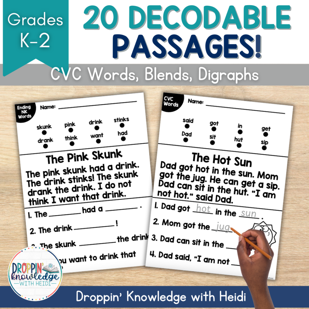 20 TRUE Decodable (NO PREP) Passages - CVC Words, Blends, Digraphs ...