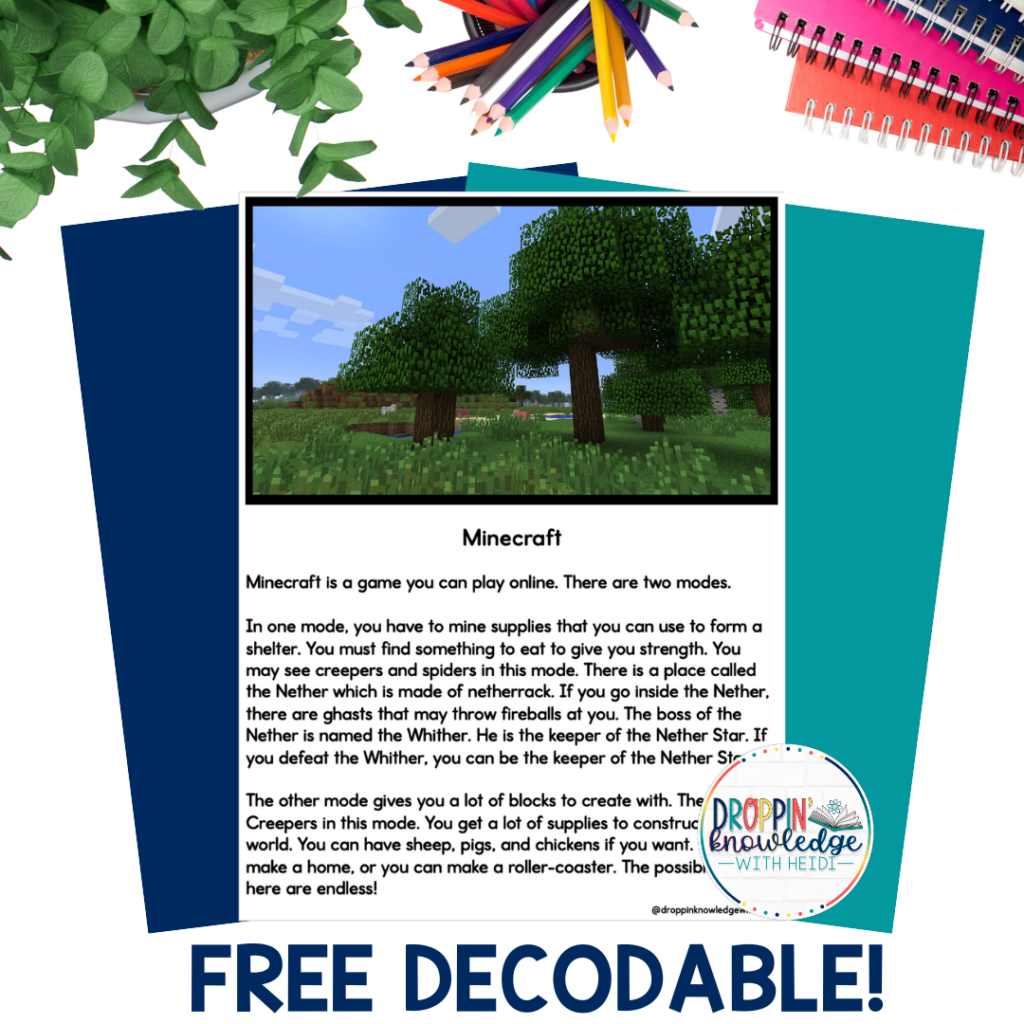 Minecraft Decodable Passage - Vowel R Words Unit 4 - Droppin Knowledge