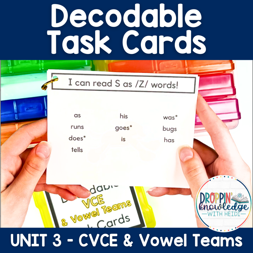 Decodable Task Cards - Silent E & Vowel Teams - Words, Phrases, and ...