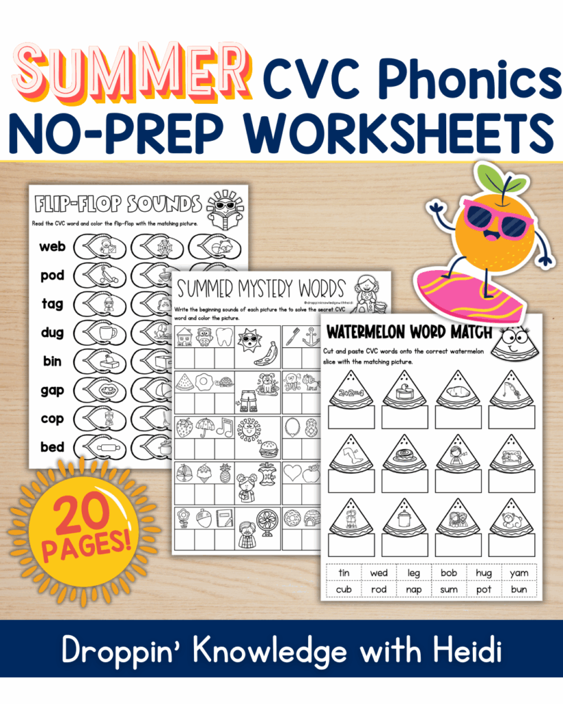 Summer NO PREP CVC Word Worksheets - Perfect for End of the Year Review ...