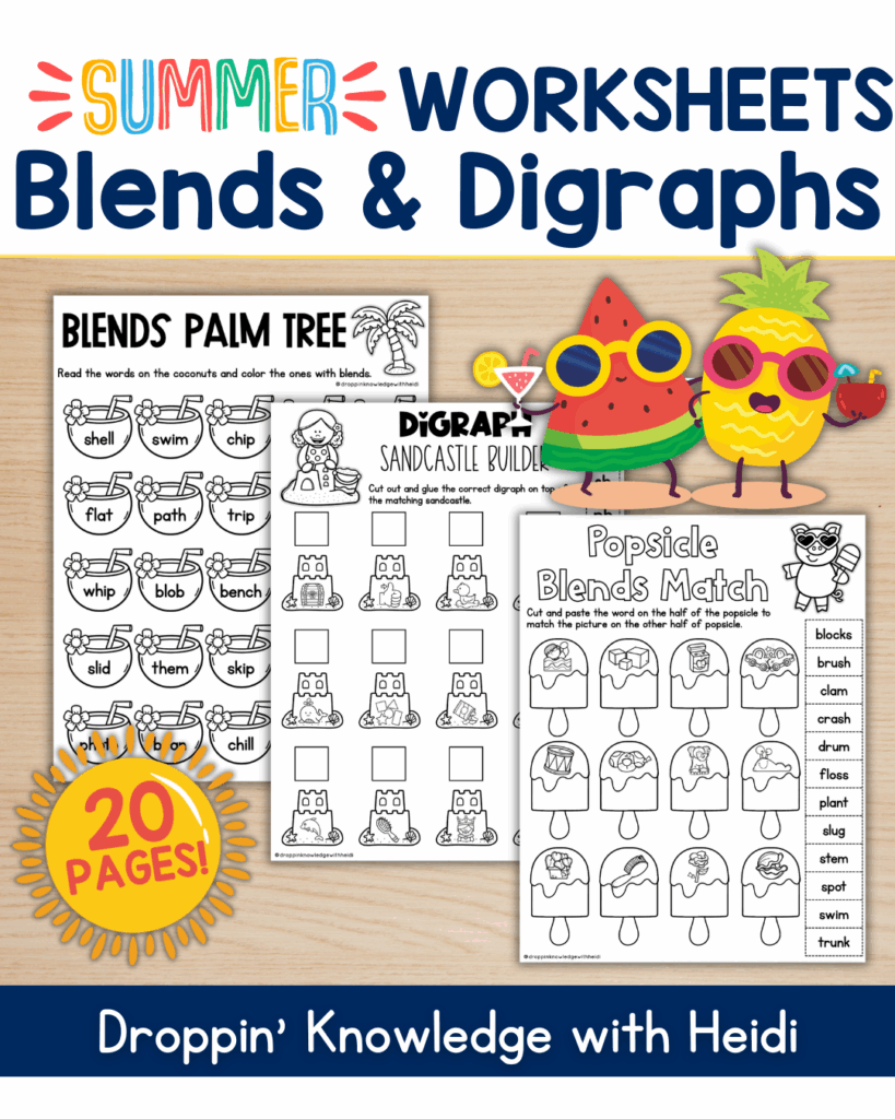 Summer NO PREP Blends & Digraphs Worksheets - Perfect for End of the ...
