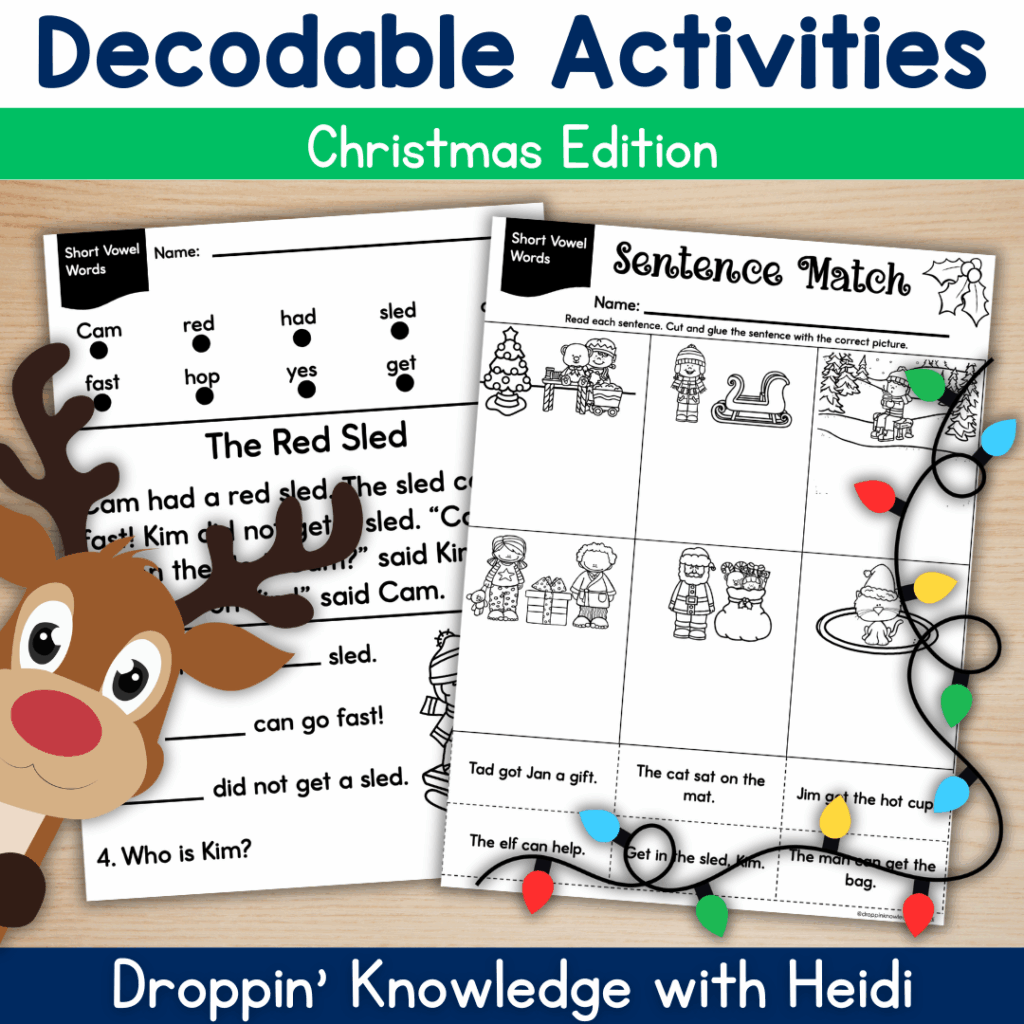 Christmas NO PREP CVC Word Decodable Worksheets Activities Phonics ...
